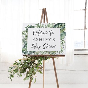 Modern Greenery Baby Shower Welcome Sign Editable Template, Printable ...
