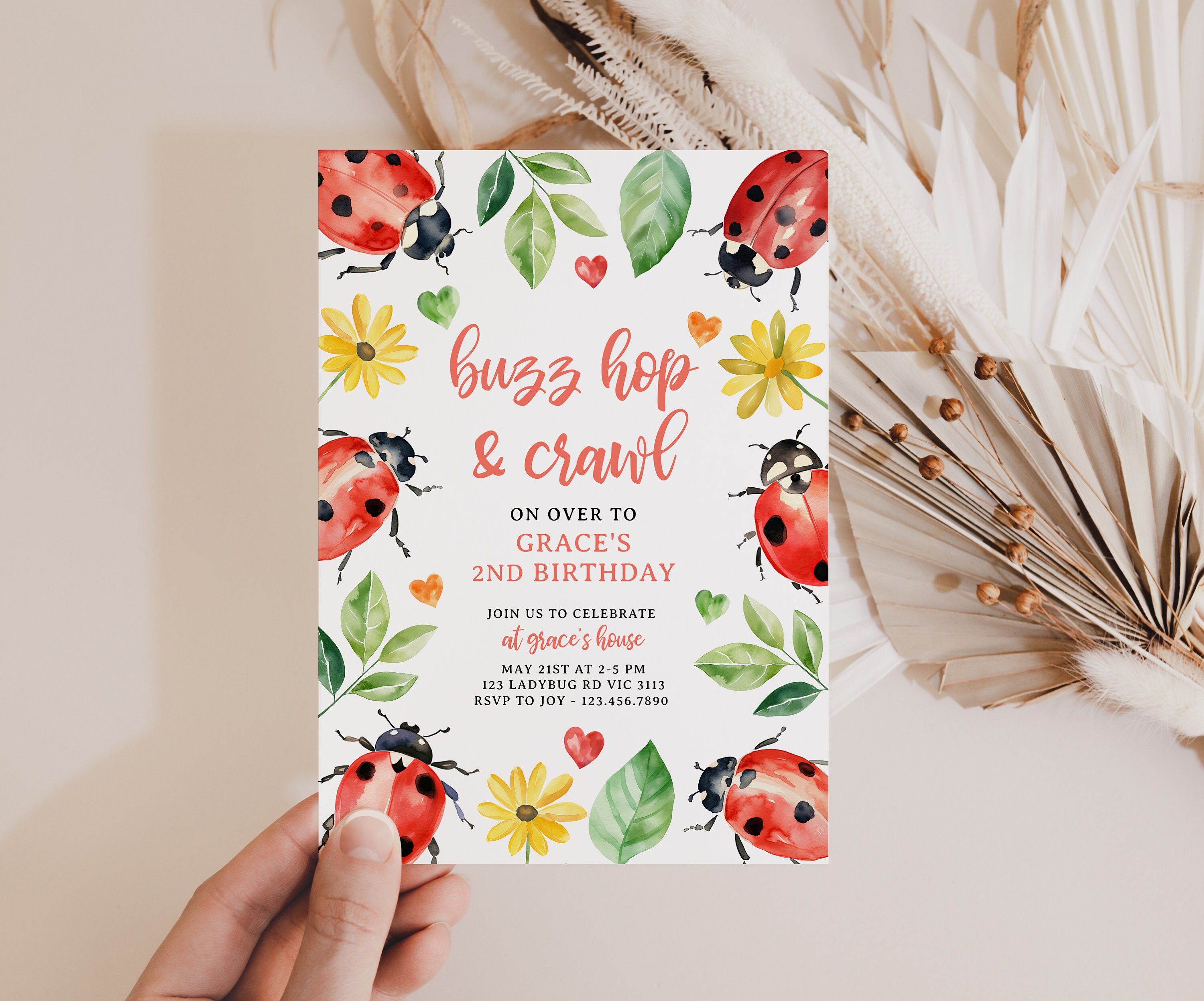 Ladybug Birthday Invitation, Editable Template Kids Girls Ladybird ...