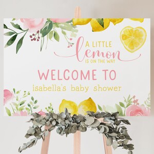 Lemon Welcome Sign for Baby Shower, Pink Floral Citrus 18x24 Editable ...