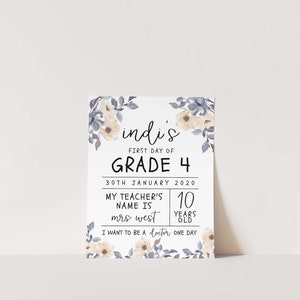 Editable First Day of School Sign Printable, Modern Floral Watercolor ...
