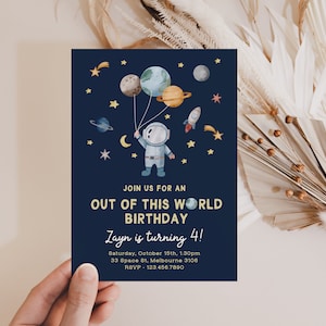 Editable Out of This World Birthday Invitation Outer Space Planets ...