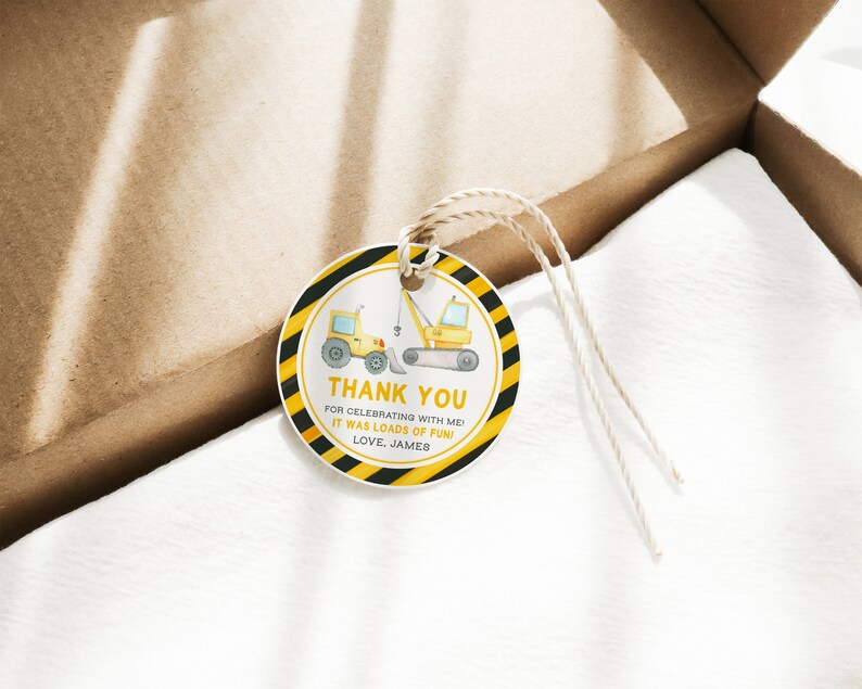 Editable Construction Birthday Circle Favor Tags Personalized ...