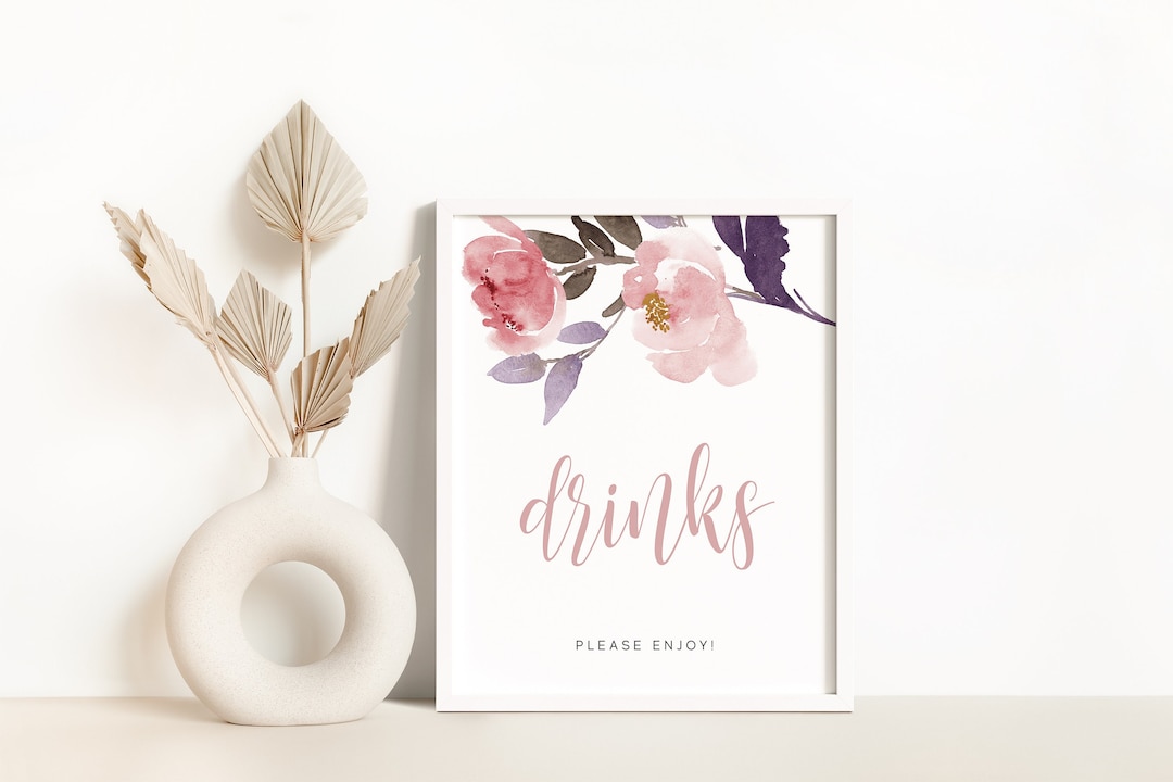 Floral Drinks Table Sign INSTANT DOWNLOAD Printable Table Party Sign ...
