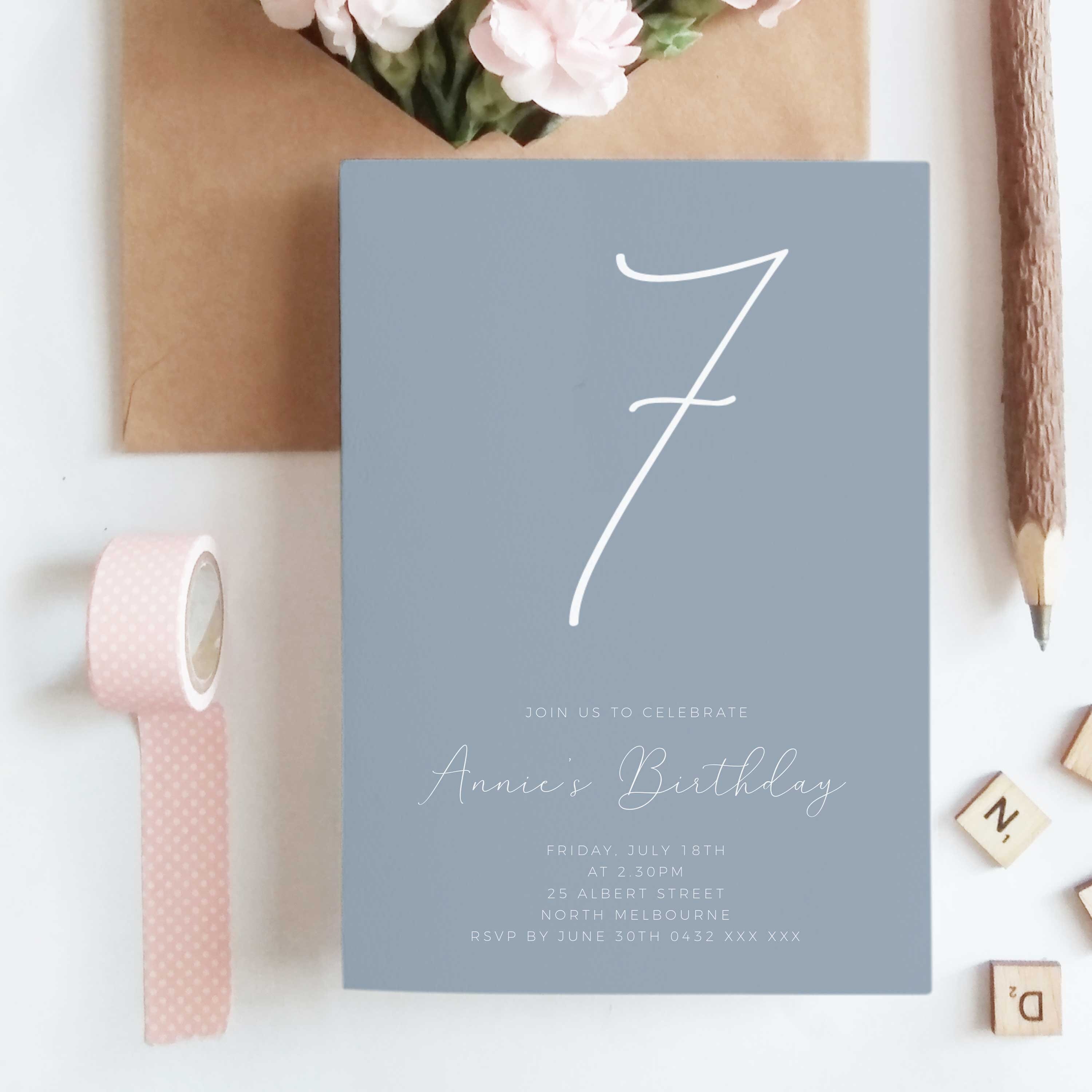 Pink Paint 7th Birthday Invitation Seventh Birthday Party INSTANT ...