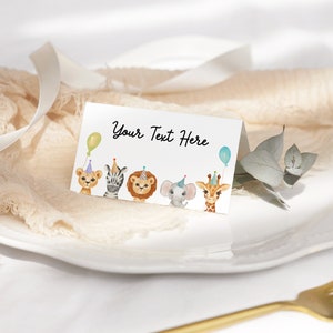 Jungle Safari Animals Place Card Editable Template, Tent Cards Food ...