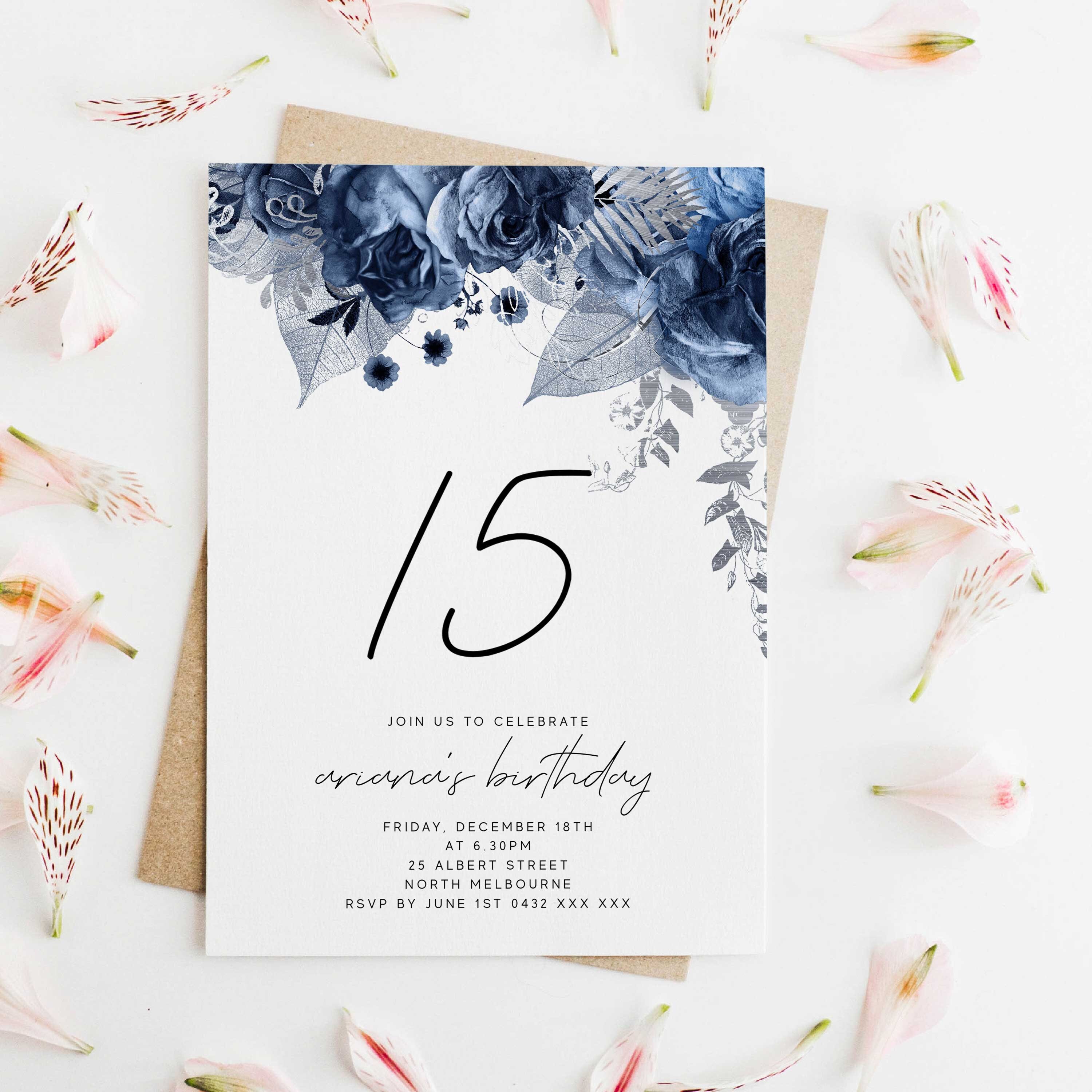 15th Invitation 15th Invite Z150 INSTANT DOWNLOAD Birthday Invite Navy ...