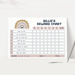 EDITABLE Rainbow Reward Chart Template, Daily Chore Chart Printable ...