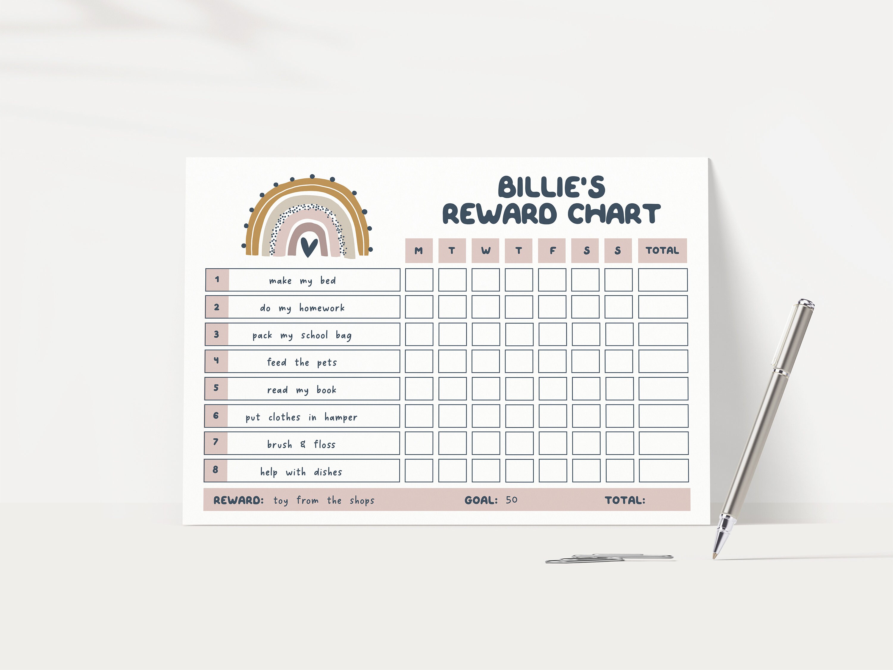 EDITABLE Rainbow Reward Chart Template, Daily Chore Chart Printable ...