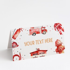 Fireman Place Card, Fire Truck Editable Template Printable Instant ...