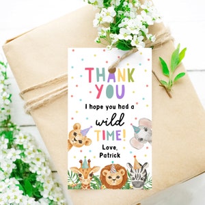 Editable Party Animals Favor Tags, Safari Zoo Wild One Animals Thank ...