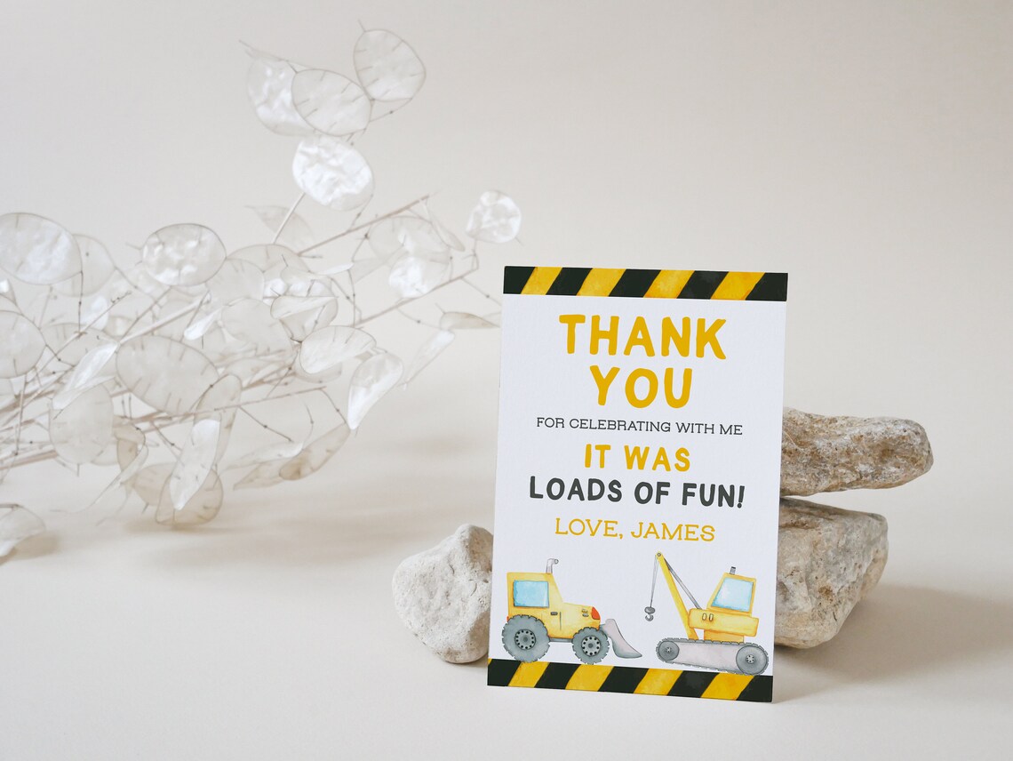Construction Thank You Card Template, Excavator Dump Truck Digger, Boys ...