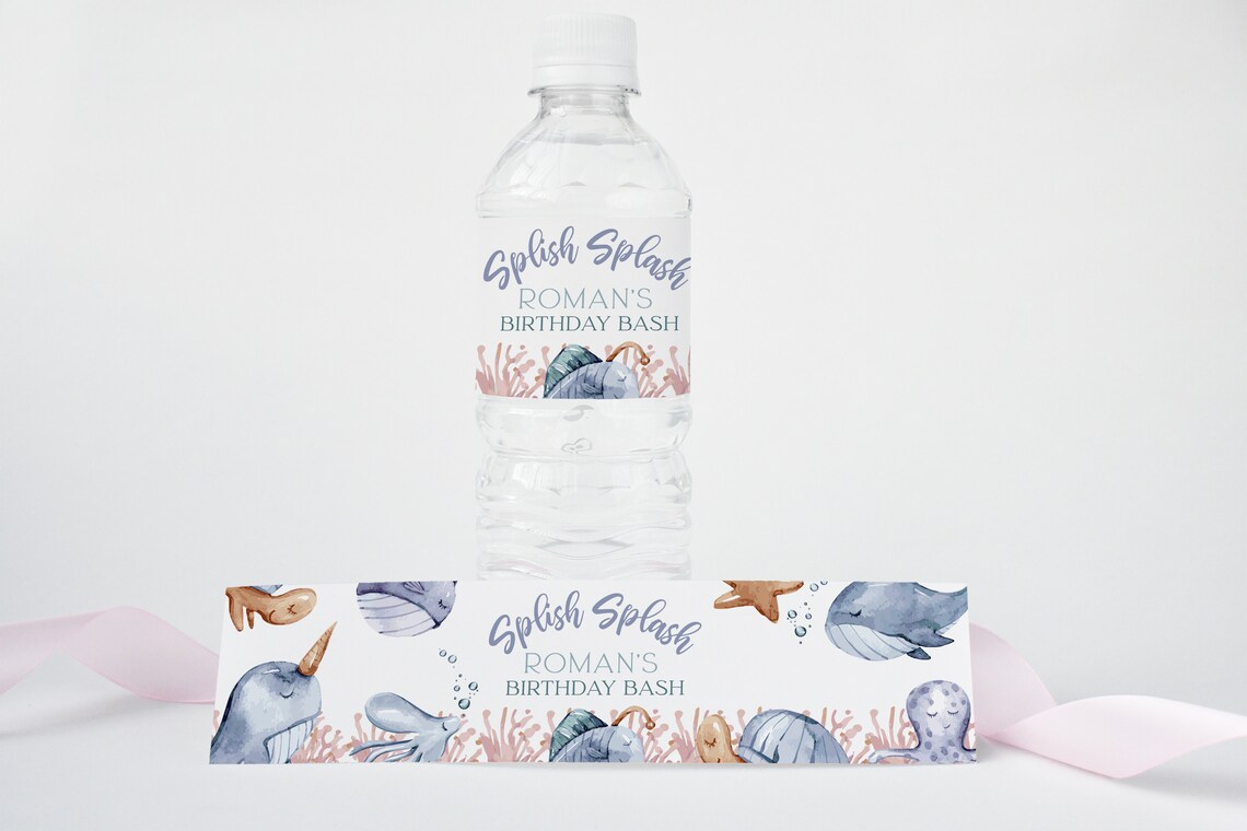 Ocean Water Bottle Labels, Birthday Under the Sea Animals Editable ...