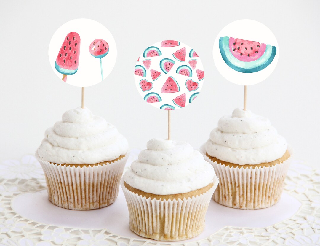 Watermelon Cupcake Toppers, Editable Printable Summer Fruit Decor 1st ...