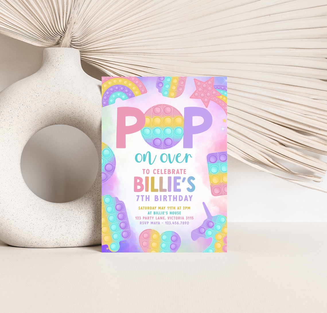 Pop It Birthday Invitation Template, Printable Instant Download Kids ...