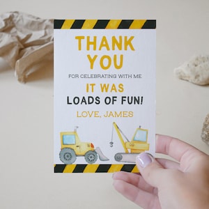 Construction Thank You Card Template, Excavator Dump Truck Digger, Boys ...