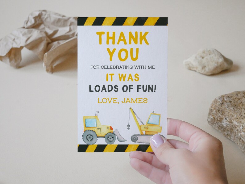 Construction Thank You Card Template, Excavator Dump Truck Digger, Boys ...