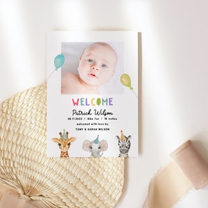Editable Safari Animals Birth Announcement Template, Instant Download ...