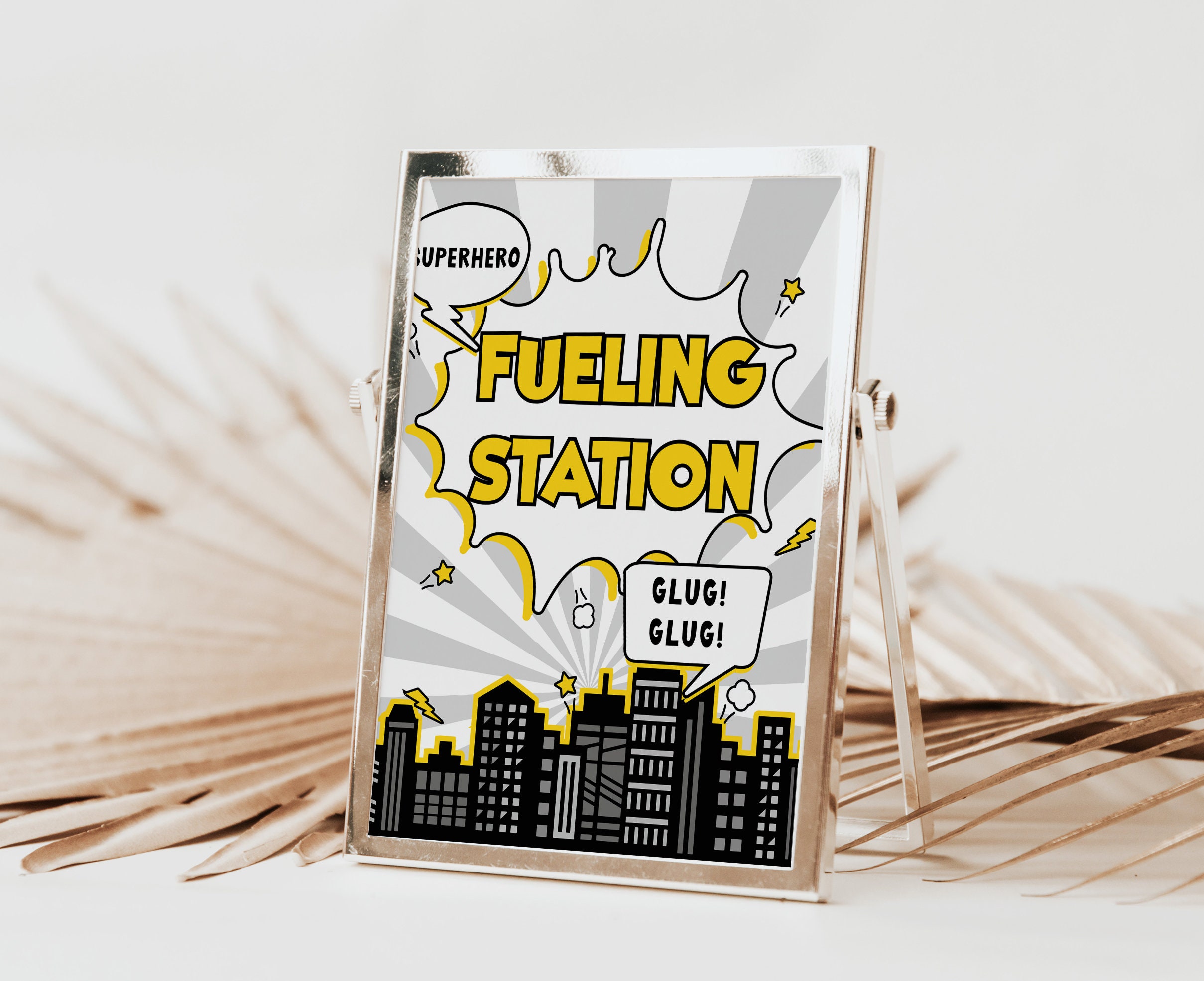 Superhero Fueling Station Sign, Boys Birthday Party Table Decor, Comic ...