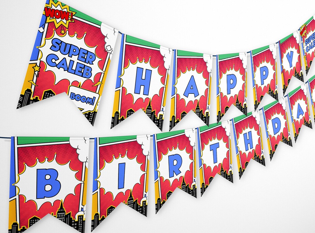Superhero Birthday Banner, Editable Comic Book Bunting Garland, Kids ...