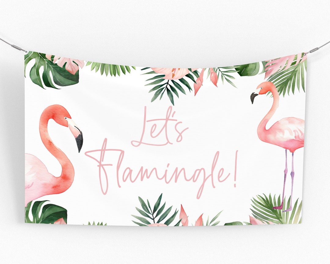 Flamingo Backdrop Banner, Editable Large Tropical Leaf Flower Design ...