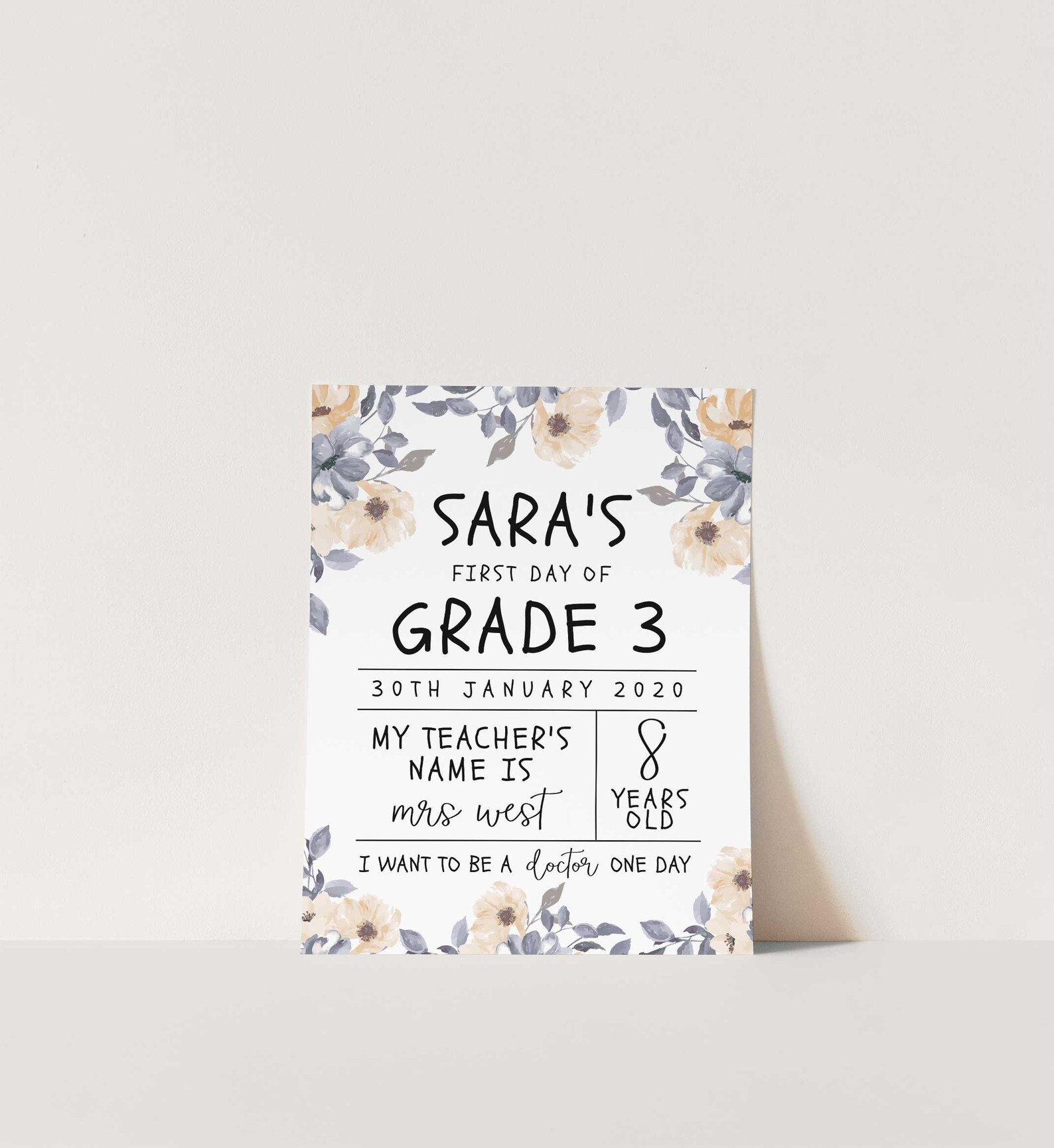 First Day of Grade 3 Sign, Printable First Day Sign, Editable Back to ...