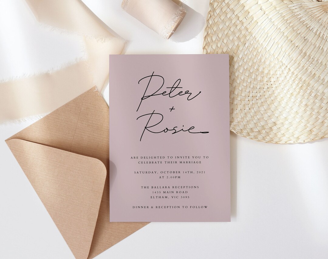 Blush Wedding Invitation Template, Modern Wedding Invitation Printable ...