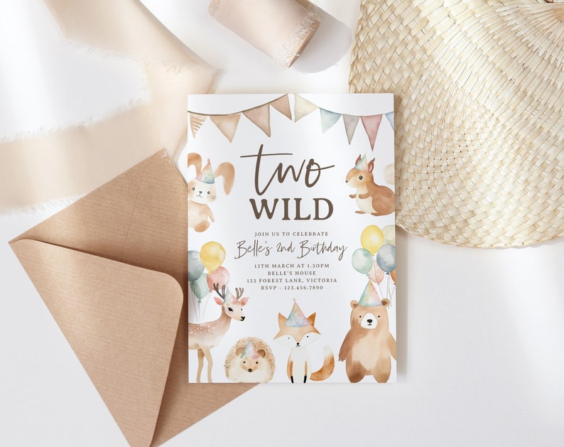 EDITABLE Woodland Invitation, Forest Animals Party 2nd Two Wild ...