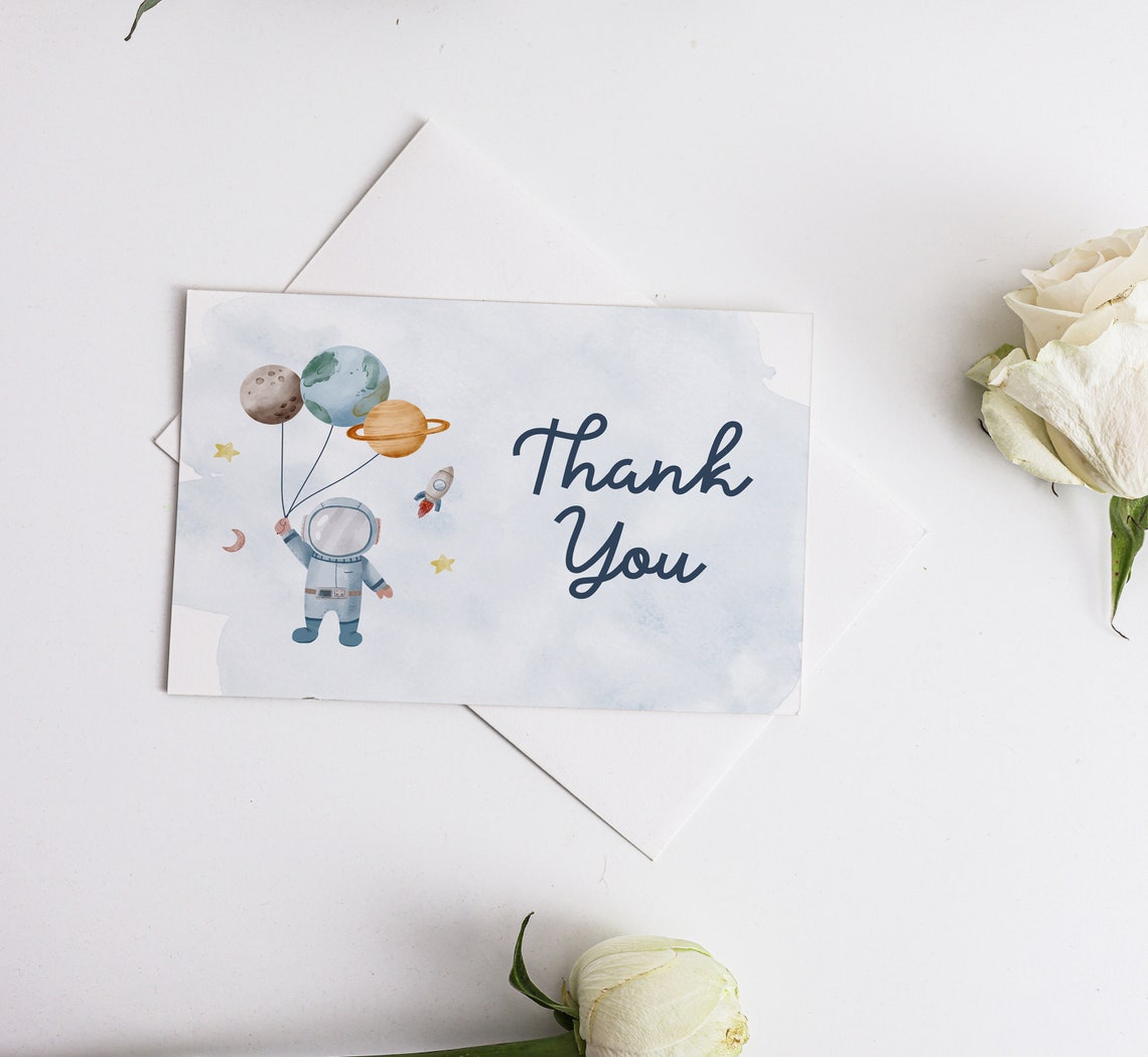 Editable Space Birthday Thank You Card Astronaut Planets to the Moon ...