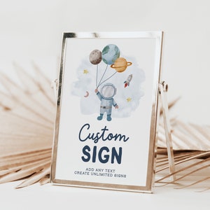 Editable Space Birthday Party Sign Astronaut Galaxy Planet Outer Space ...