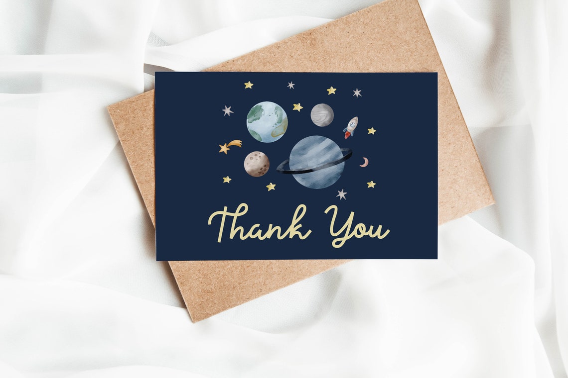 Editable Space Birthday Thank You Card Astronaut Planets to - Etsy ...