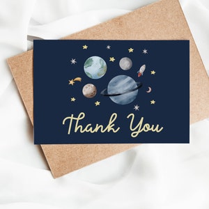 Editable Space Birthday Thank You Card Astronaut Planets to the Moon ...