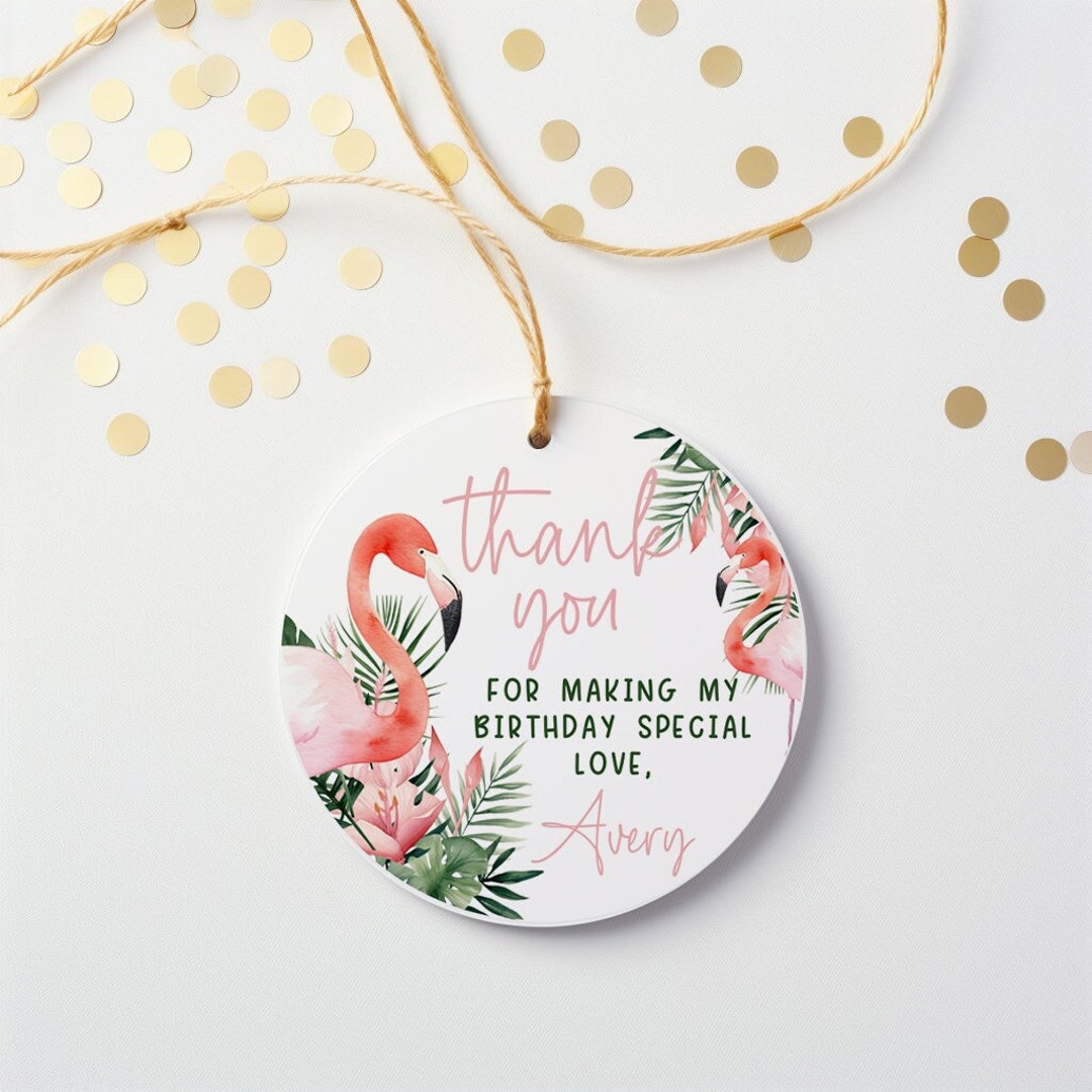 Flamingo Favor Tags, DIY Tropical Editable Pink Flower Thank You Labels ...