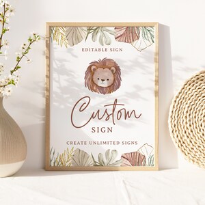 Lion Party Table Sign, Editable Birthday Printable 8x10 Customizable ...