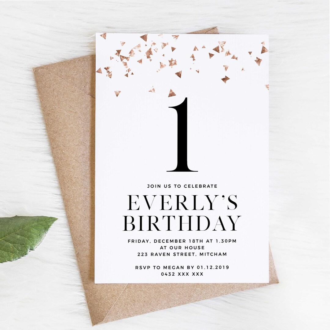 Modern Rose Gold Birthday Invitation Editable Template, Printable ...