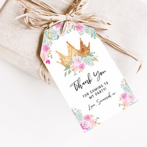 Princess Birthday Tag Template, Princess Party Thank You Tag, Floral ...