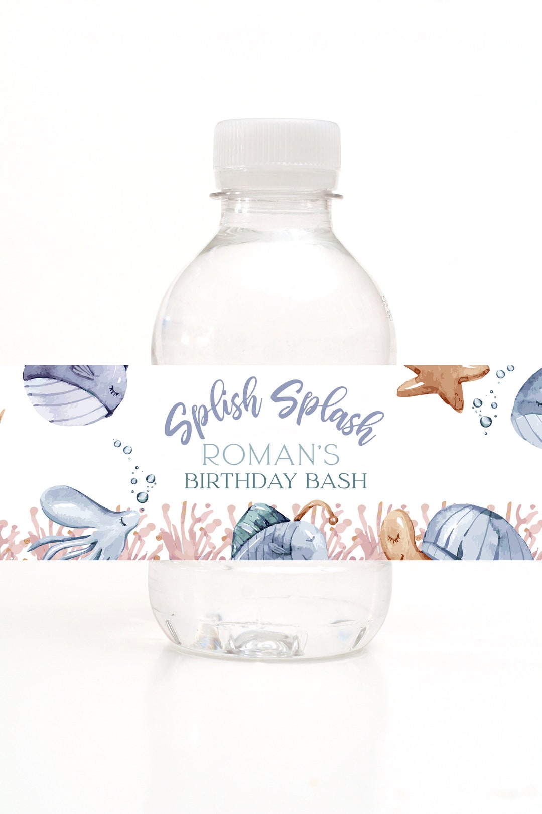 Ocean Water Bottle Labels, Birthday Under the Sea Animals Editable ...