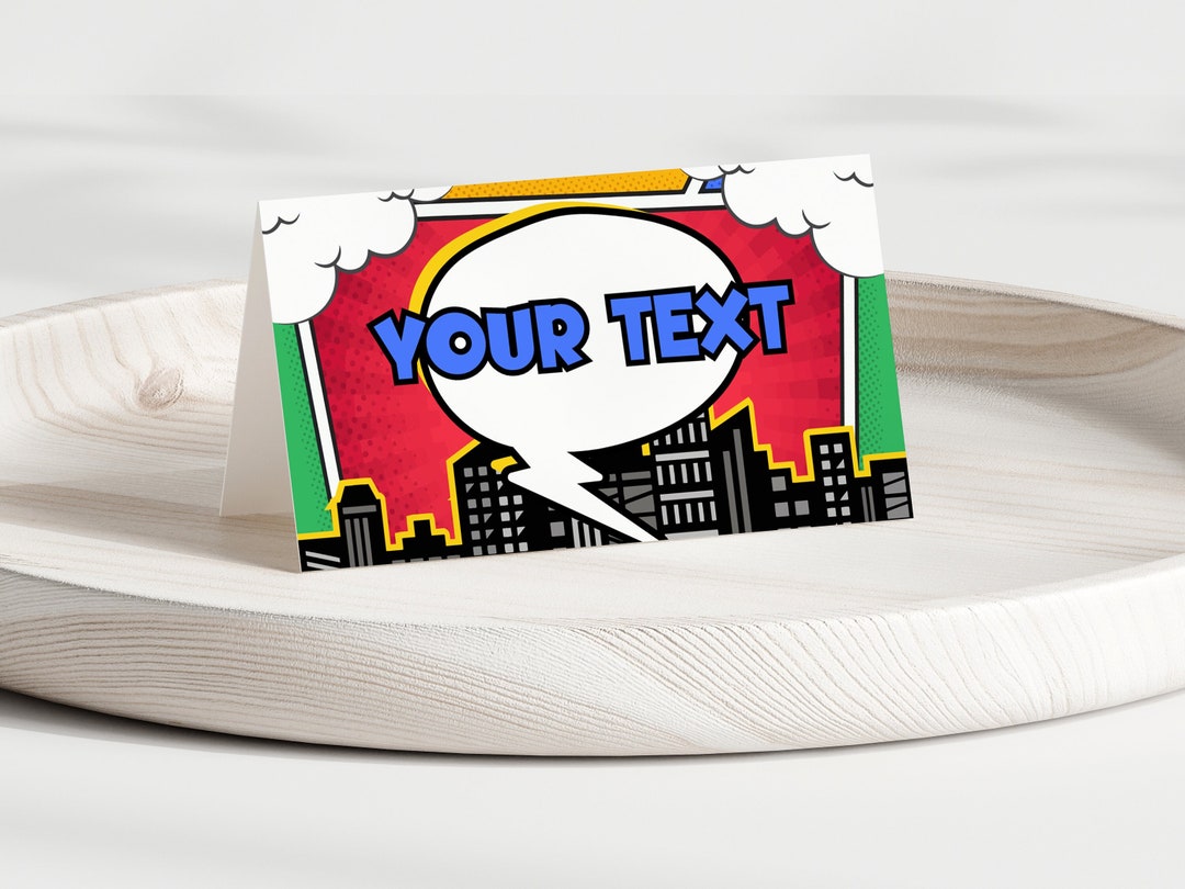 Food Label Template, Editable Superhero Kids Party Buffet Signs, Comic ...