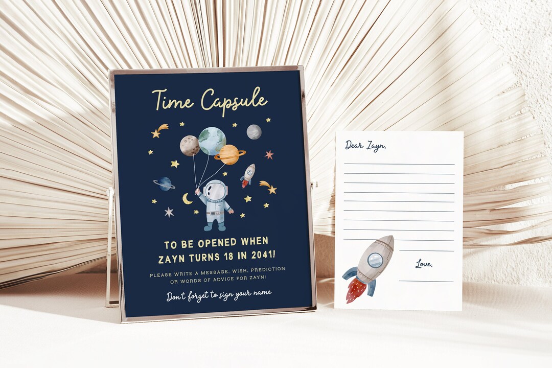 Editable Outer Space Time Capsule 1st Birthday Party Astronaut Planets ...