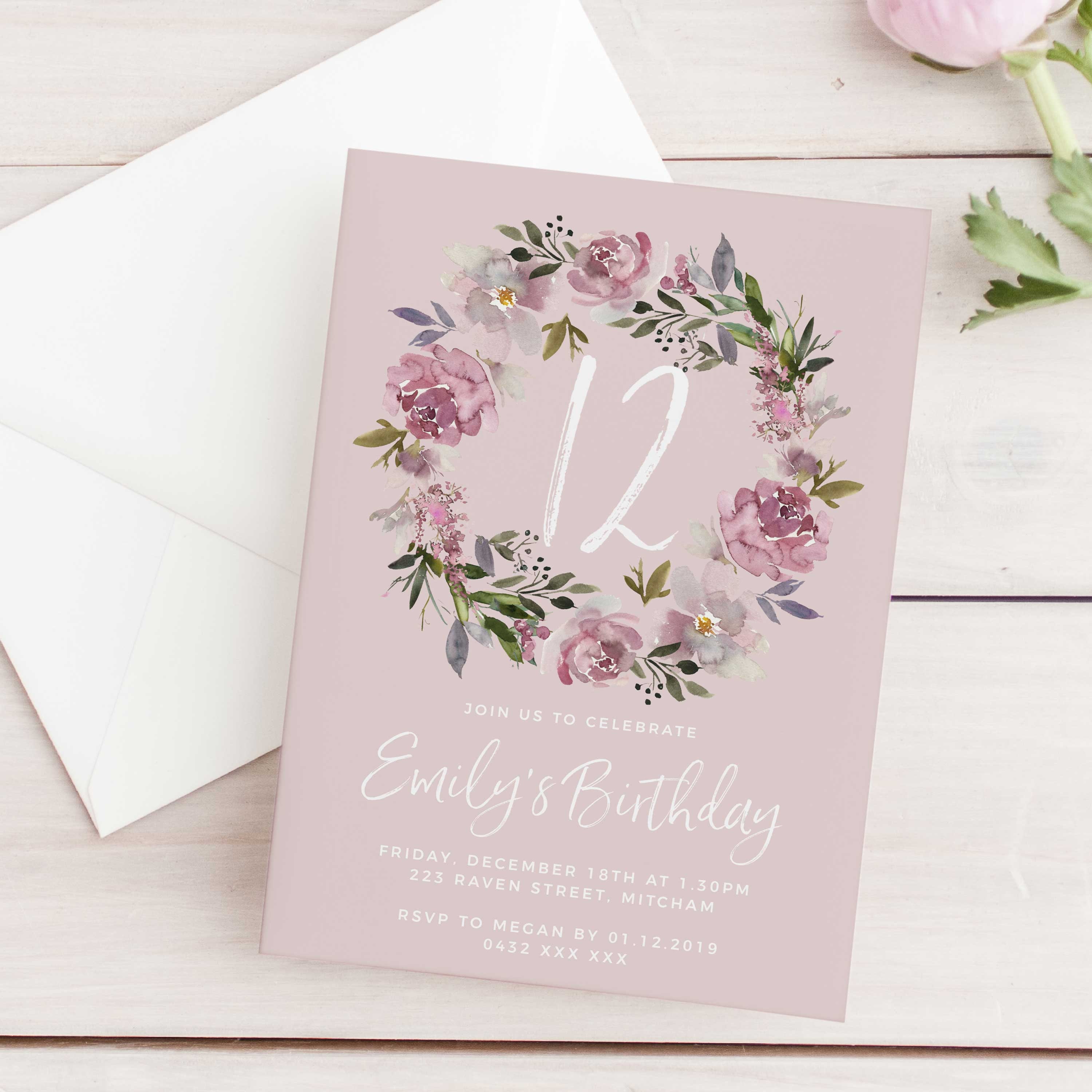 Editable Floral 12th Birthday Party Invitation Download - Etsy