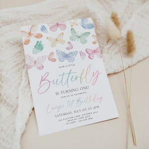 Butterfly Birthday Invitation, Pastel Rainbow Butterfly Party Invite ...