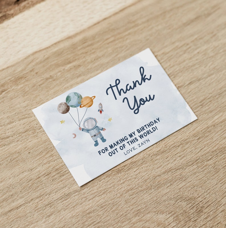 Editable Space Birthday Thank You Card Astronaut Galaxy Blue - Etsy ...