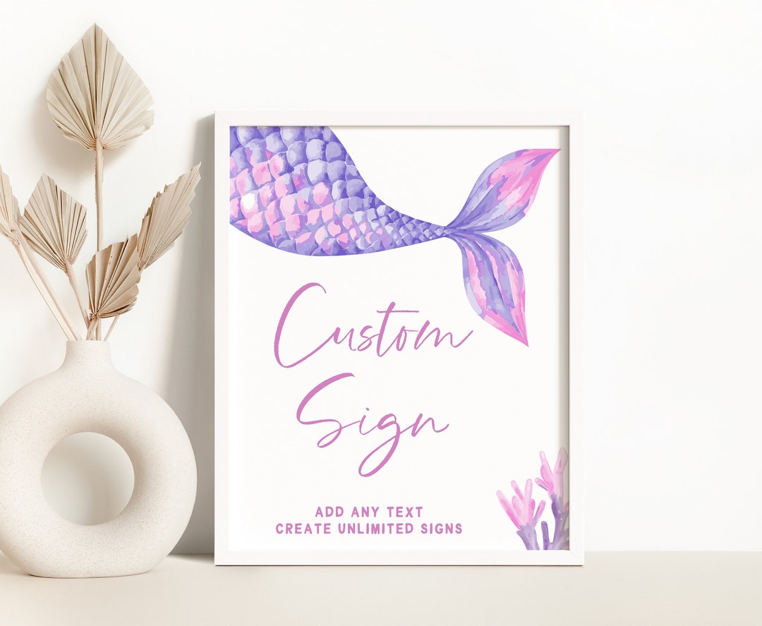 Mermaid Party Sign Custom Text Sign Under the Sea Birthday Custom Sign ...