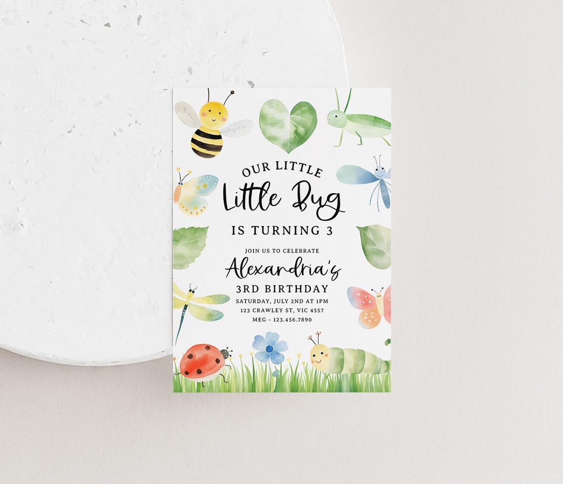 Editable Bug Birthday Invitation, Insect Birthday Invite Template ...