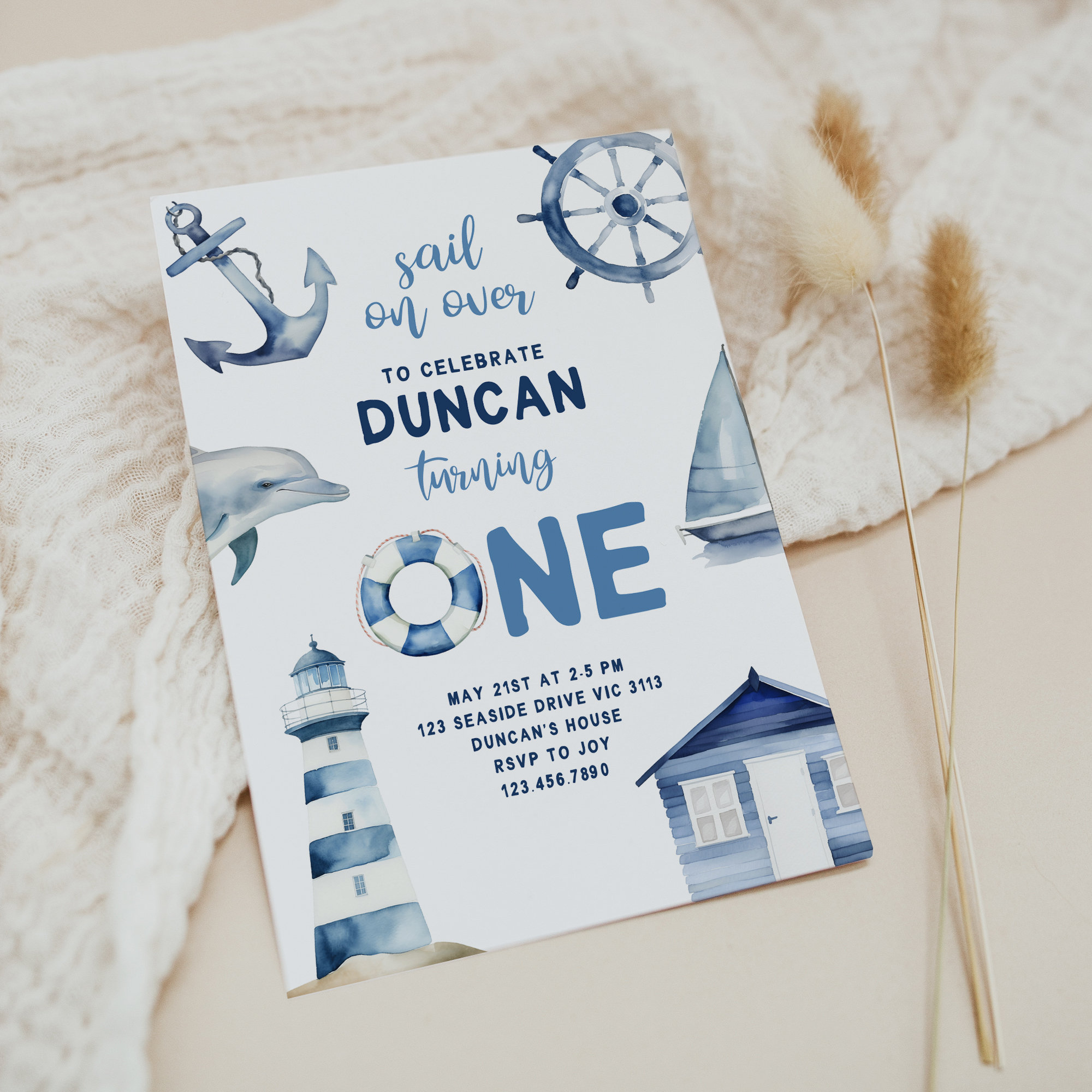 Boys 1st Birthday Sailor Invitation, Nautical Ocean Sea Theme One ...
