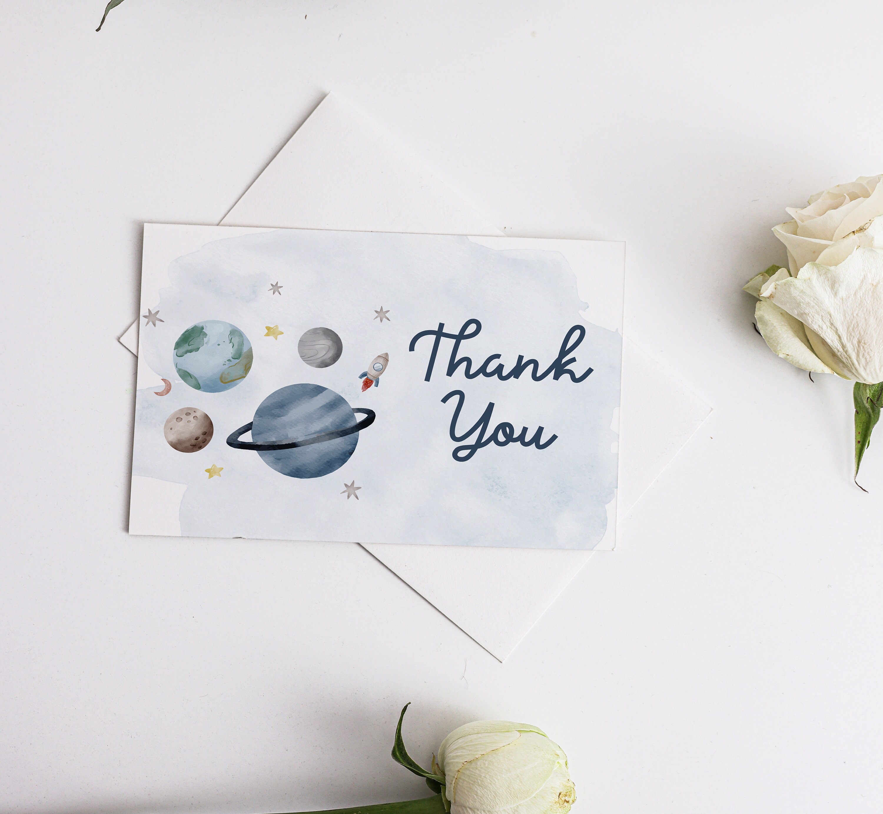 Editable Space Birthday Thank You Card Astronaut Planets to the Moon ...