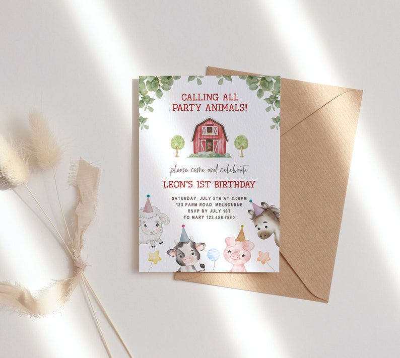 Editable Farm Animals Birthday Invitation, Boy Farm Barnyard First ...