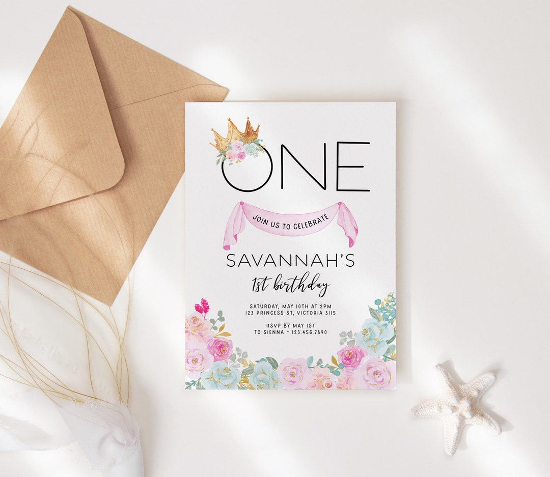 Princess 1st Birthday Invitation, Editable Princess Party Invitation ...