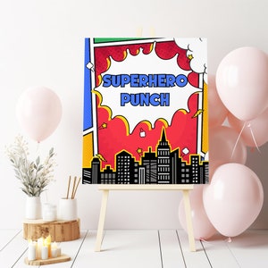 Drinks Table Sign, Editable Kids Superhero Punch Party Decor, Boys ...