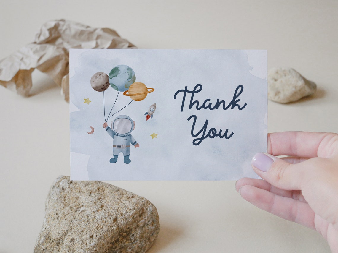 Editable Space Birthday Thank You Card Astronaut Planets to - Etsy ...