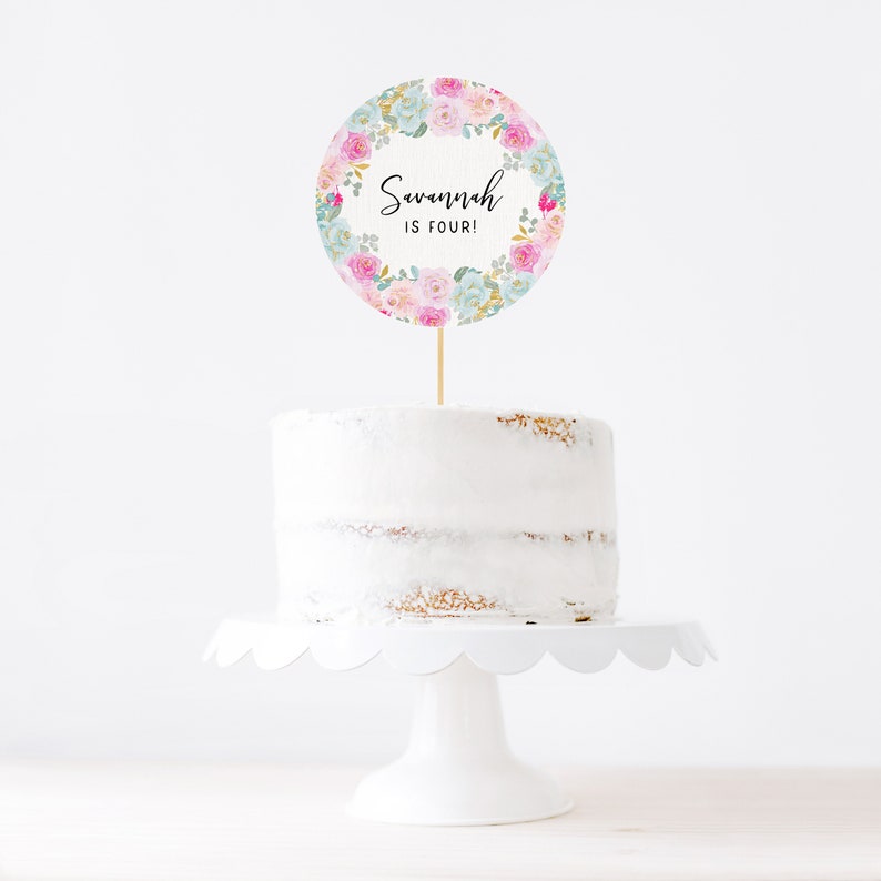Editable Cake Topper Template, Printable Princess Party Pink Floral ...